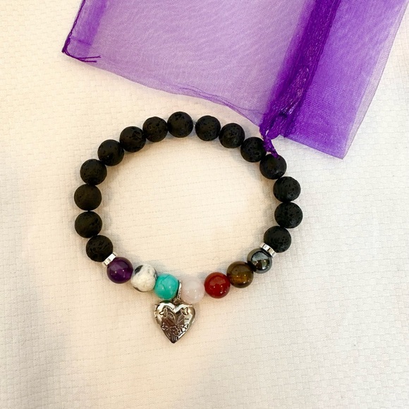Jewelry | Lava Stone Chakra Bracelet W Heart Locket | Poshmark
